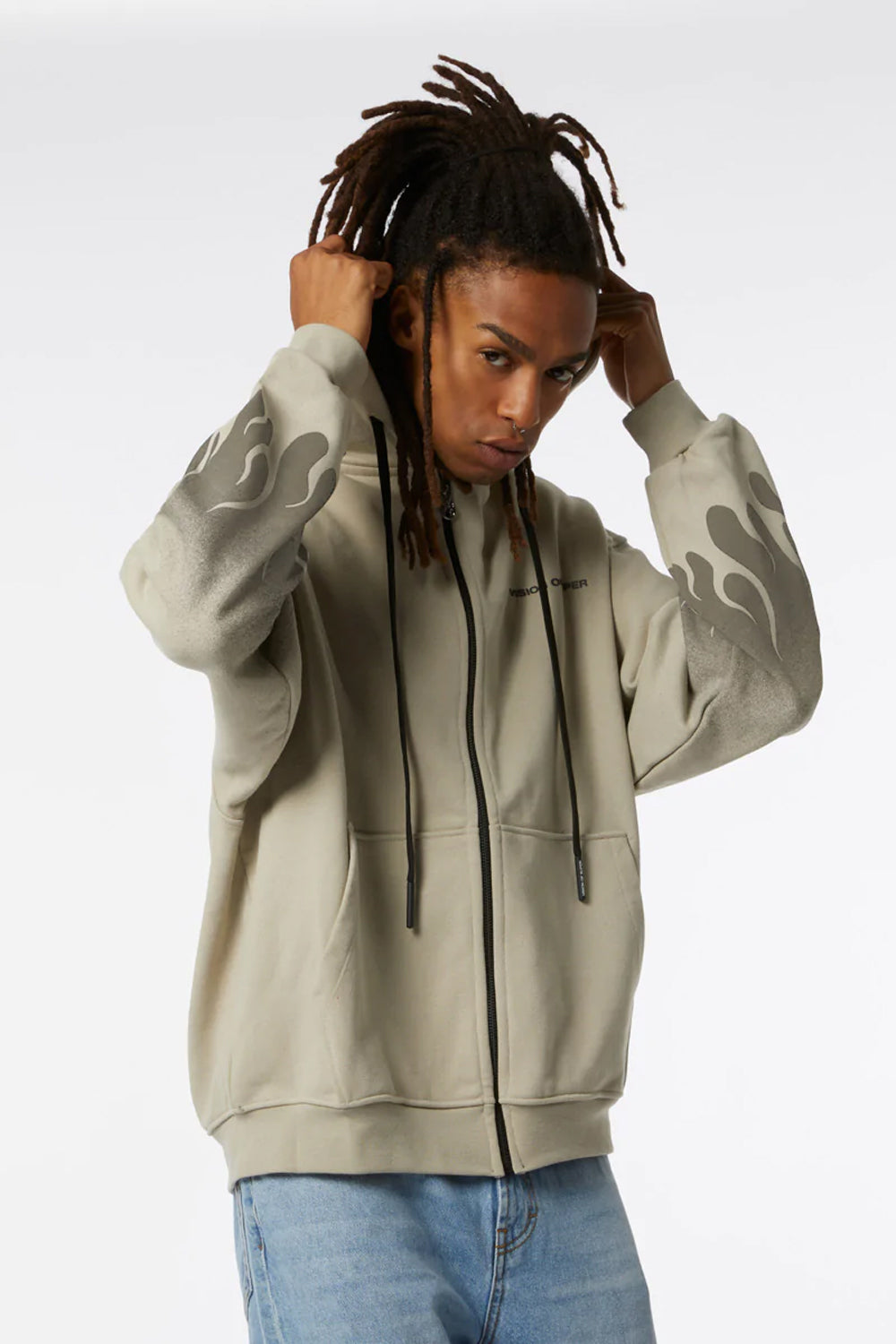 Vision of Super | Negative Flames Zip-Up Hoodie Sand | Intro